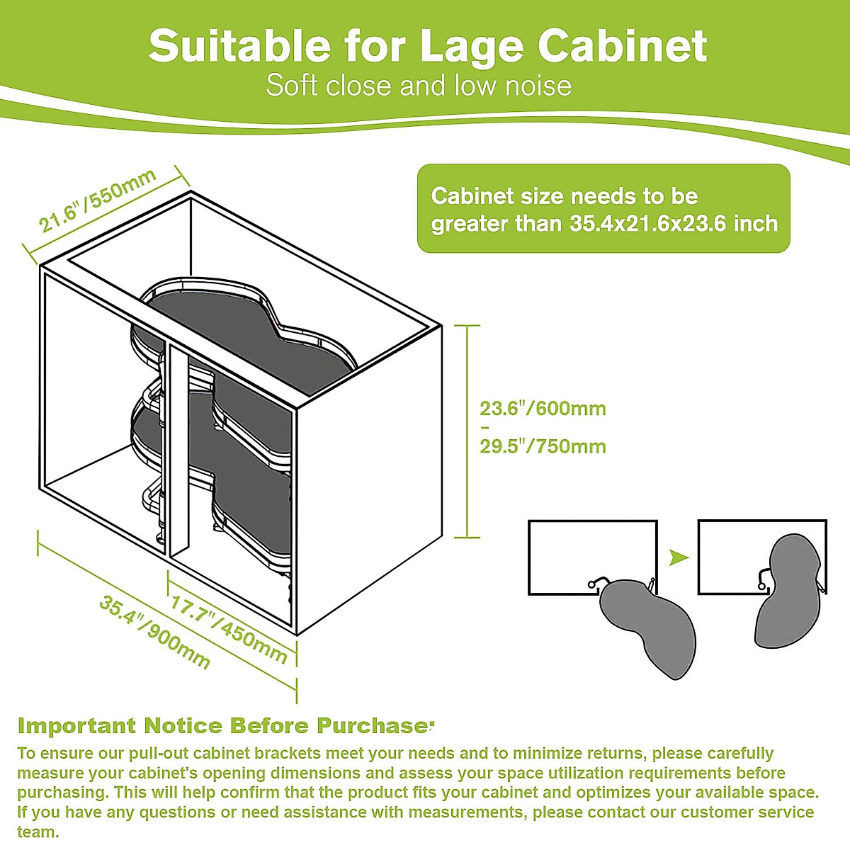 Kinchoix Blind Corner Cabinet Pull Out Organizer, Soft Close Swing Right Pull Out Cabinet Organizer 36inch, Corner Cabinet Lazy Susan for Corner Cabinet Blind Shelf, 2 Tiers Tray, Adjustable Height