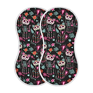 vvfelixl Baby Burp Cloths Cat Skeleton Sugar Skull Baby Newborn Cotton Burping Cloths Set Baby Washcloths 4 Pack Black