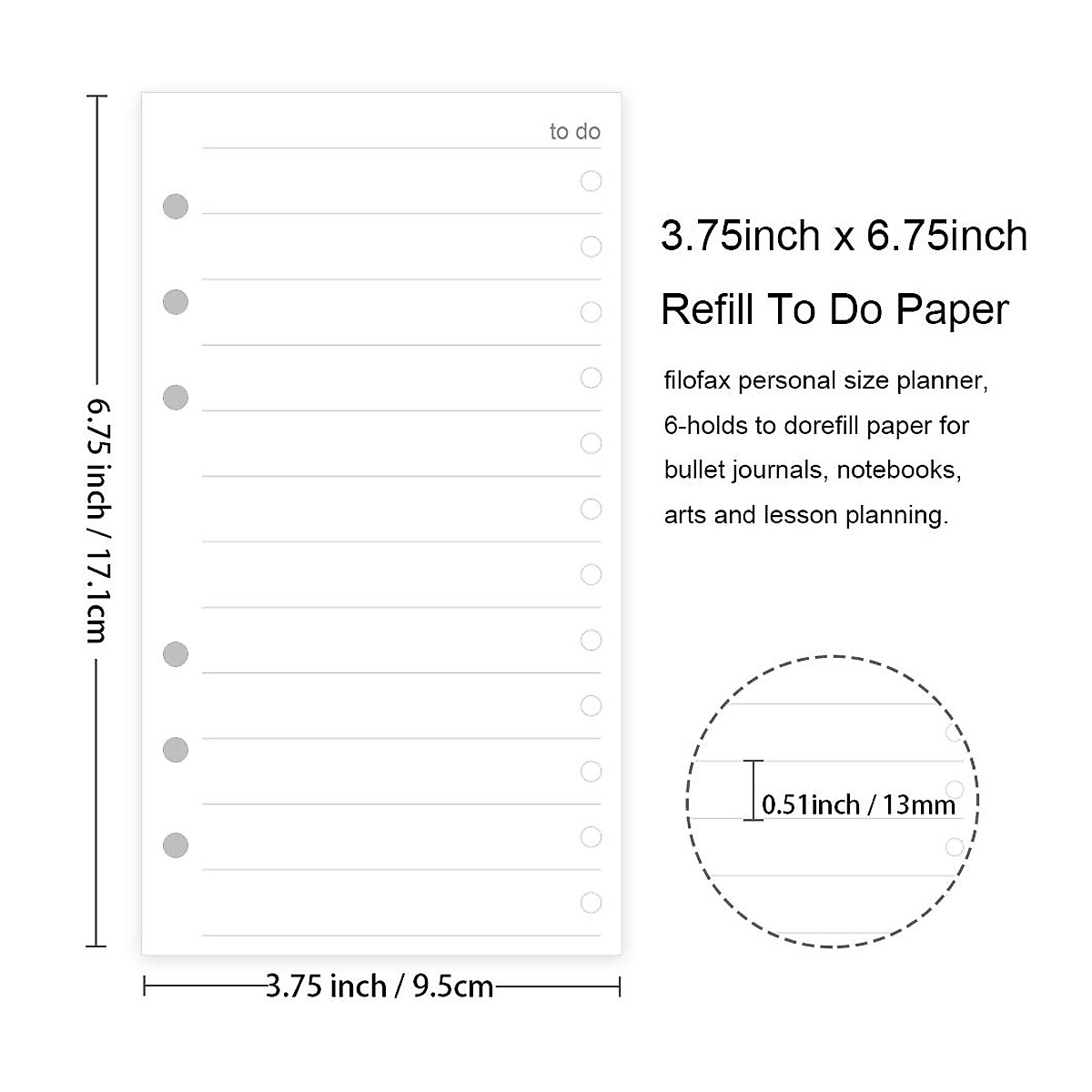 A6 To Do List Refills for Filofax Personal Size Planner/Binder, 6 Hole Punched, 100 Sheets/200 Pages, To Do Planner with Check List Organizing, 100gsm, White, 3.74 x 6.73 Inch