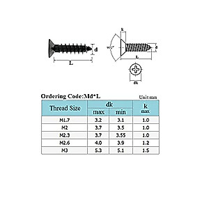 100pcs Self Tapping Screws M1.7 M2 M2.3 M2.6 M3 Laptop Screws Computer Screws Small Philips Pan Head Black Carbon Steel DUO ER (Length : 8mm, Size : M2.6)