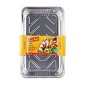 Glad Disposable Aluminum Full Size Deep Steam Pan | 2 Count | Foil Steam Pan | 20.5” x 12.5” x 2.75” Aluminum Pan | Disposable Steamware | Glad Foil Pans for Steaming