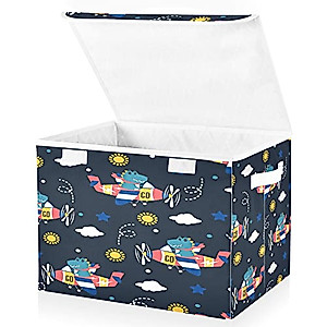 Krafig Cartoon Animal Dinosaur Foldable Storage Box Large Cube Organizer Bins Containers Baskets with Lids Handles for Closet Organization, Shelves, Clothes, Toys