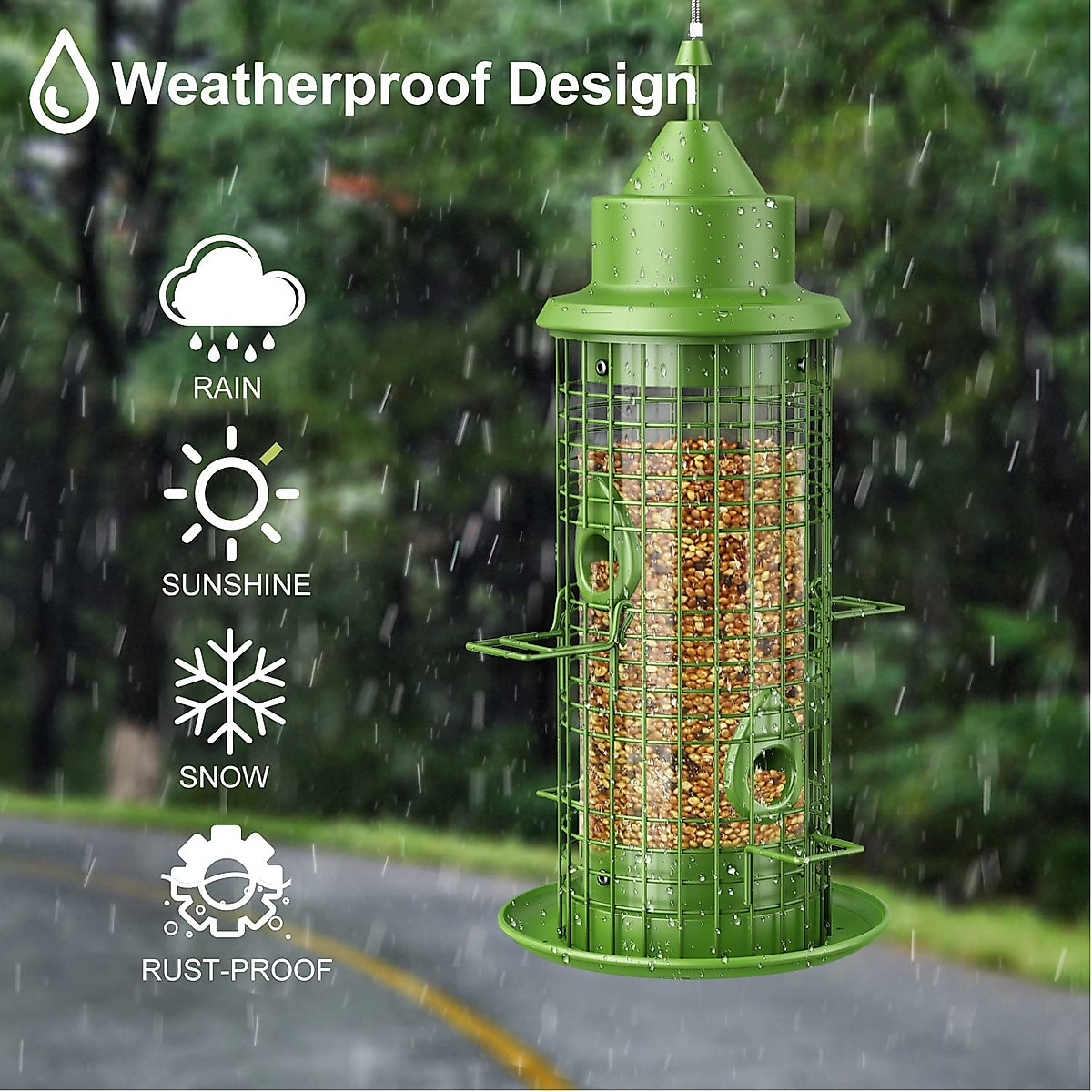 Bird Feeders for Outdoors Hanging, Squirrel Proof Wild Bird Feeder for Outside, Metal Hanging Bird Seed Feeders for Cardinal, Finch, Sparrow, Blue Jay, 3LBs, 4 Ports, Chew-Proof, Weather-Resistant