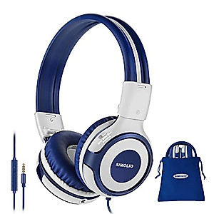 SIMOLIO Kids Headphones for School with Microphone, 75dB,85dB,94dB Volume Limited, Adjustable & Durable Headphones for Boy Children Student Computer, Wired On-Ear Headset with Share Port (Grey)
