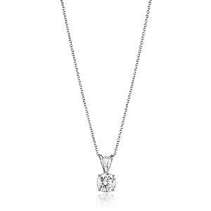 Amazon Essentials 14k White Gold 16' Adjustable to 18' 4-Prong Set Round-Cut Diamond Pendant (3/4 cttw, J-K Color, I2-I3 Clarity), (previously Amazon Collection)