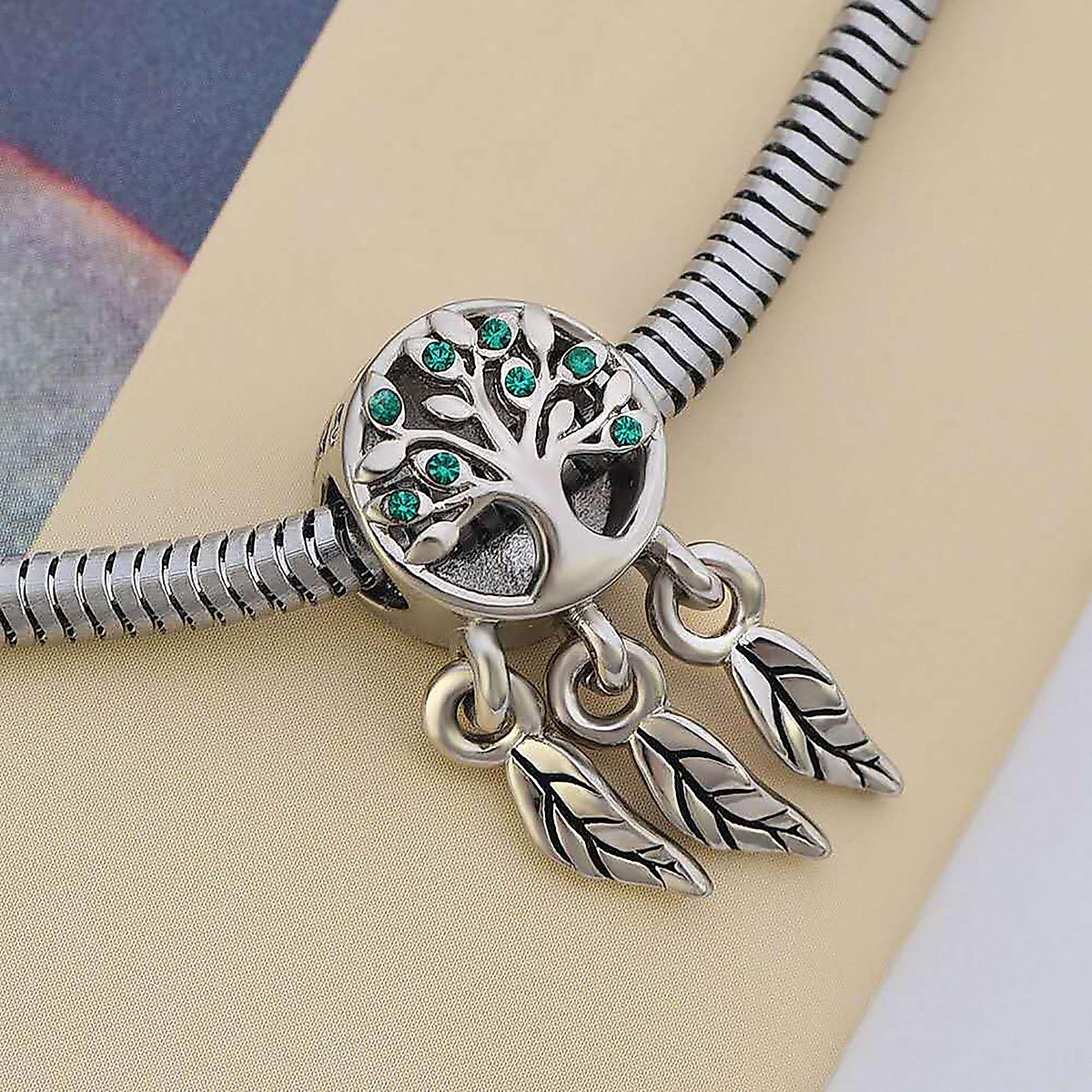 TGLS Family Tree of Life Dream Catcher Charms With Leaf Tassel Family is Forever Beads Compatible with Pandora Charms Bracelets