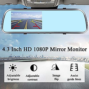 AMTIFO Backup Camera HD 1080P 4.3 Inch Monitor License Plate Rear View Mirror Cam System for Car Truck Minivan SUV Easy Installation Waterproof Clear Night Vision DIY Guide Lines A1