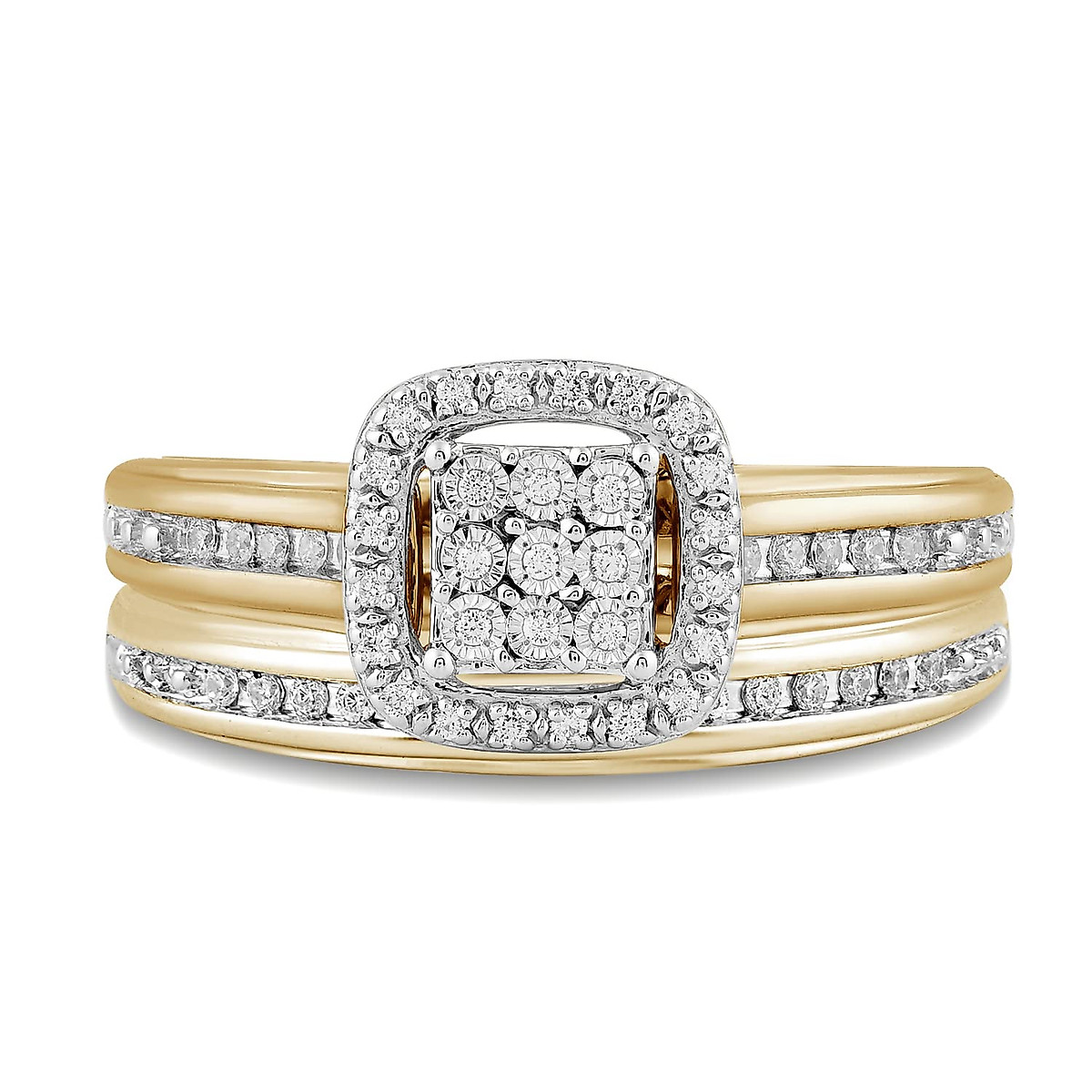 Jewelili Yellow Gold over Sterling Silver 1/5 Cttw Natural White Round Diamond Ring