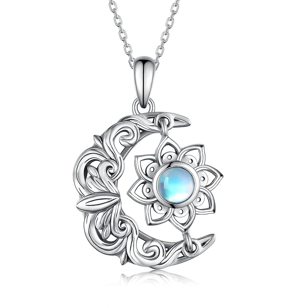 SCZKLAQ Lotus Necklace for Women 925 Sterling Silver Lotus Flower Necklace Moonstone Yoga Lotus Jewelry for Women Lotus Gifts