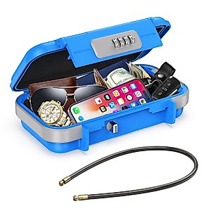 AMIR Portable Safe Box, Combination Security Case LockBox with Code, Waterproof Anti-Theft Mini Travel Safe Lockbox with Removable Chain, Portable Lock Box for Car Dorm Beach Hotel Personal Items Safe