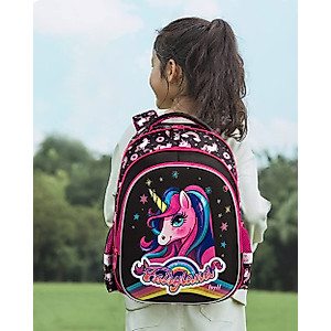 Tanou 2022 Kids Backpacks for Girls, 16'' Lightweight Breathable School Backpack, Cute Bookbags with Reflective Strip for Children 5-12 Years, Black Unicorn