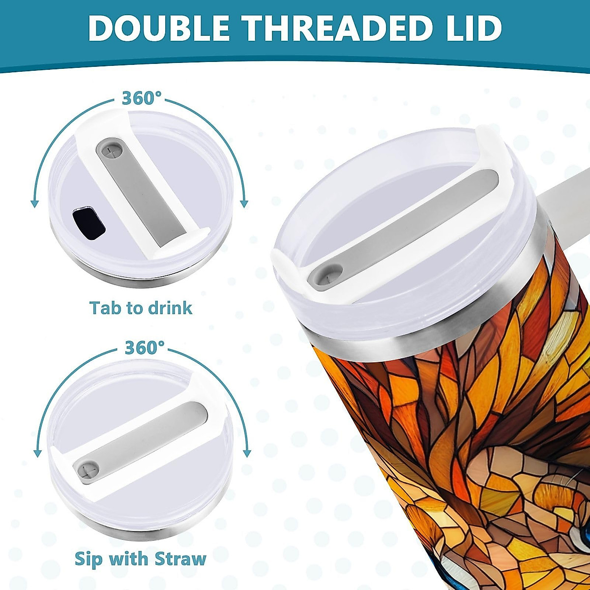 Slewiaeky Cartoon Lion Spring 40 oz Tumbler with Handle Straw and Lid Wild Stainless Steel Vacuum Insulated Reusable Water Bottle Glasses Travel Mug Thermal Cup for Home Office Car