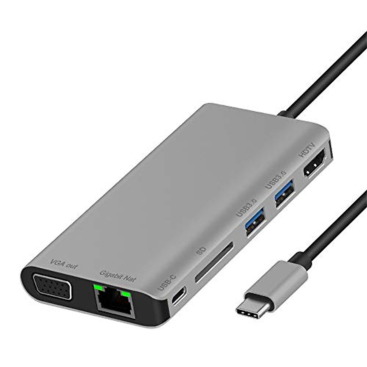 ZPLJ High-Speed Multi-Port 8 in 1 USB Splitter with Ethernet Port 4K HDMI 2 USB 3.0 and 1080P VGA USB-C Power Delivery 3.5mm Audio Support SD Card Reader Compatible for Flash Drive Portable
