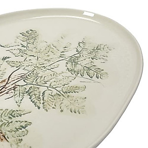 Creative Co-Op Oval Debossed Stoneware Platter, Cream and Green Reactive Glaze, 14''L x 10''W x 1''H