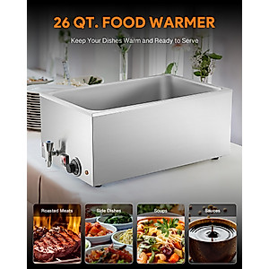 WILPREP Commercial Food Warmer, 12 x 20 in Full Size Electric Countertop Food Warmer with 1200W Power, Stainless Steel Bain Marie Buffer Server with Faucet for Parties Buffets Restaurants