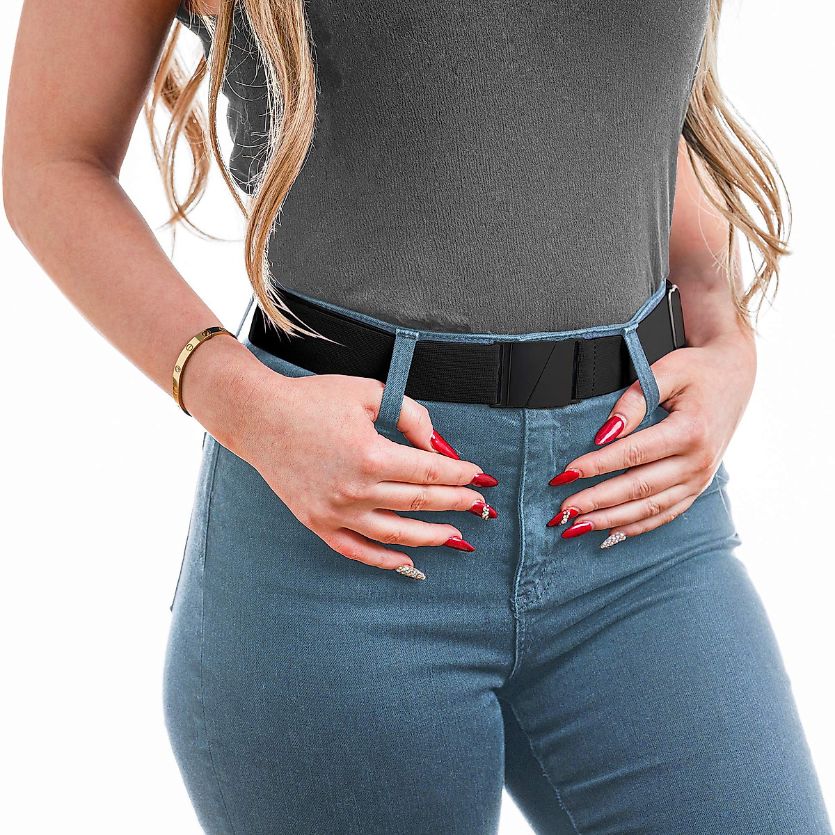 ONE-BELT No Show Invisible Elastic Belts for Women & Men Non Slip Fits waist upto 50 Inch. (Matte Black)