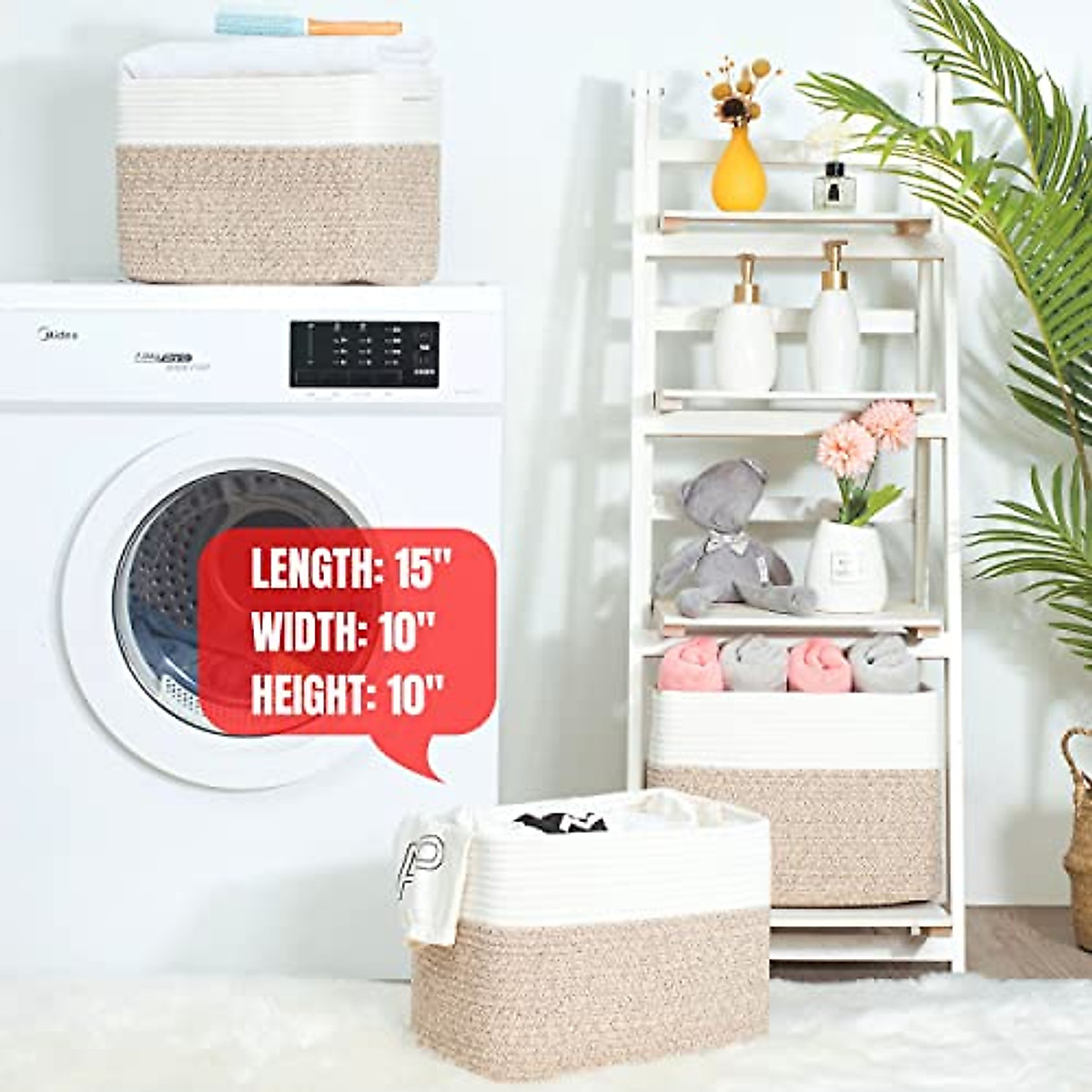 MINTWOOD Design Storage Basket for Shelves, Playroom and Classroom Storage Basket, Book Basket, Decorative Storage Cube Bin, Woven Closet Organizer, Baby Nursery Basket, Light Brown