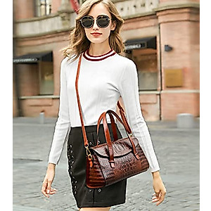 Chikencall Women Handbag Crocodile Pattern Leather Top-Handle Bag Flap Shoulder Bag Crossbody Purse Satchel for Work Shopper travel Brown