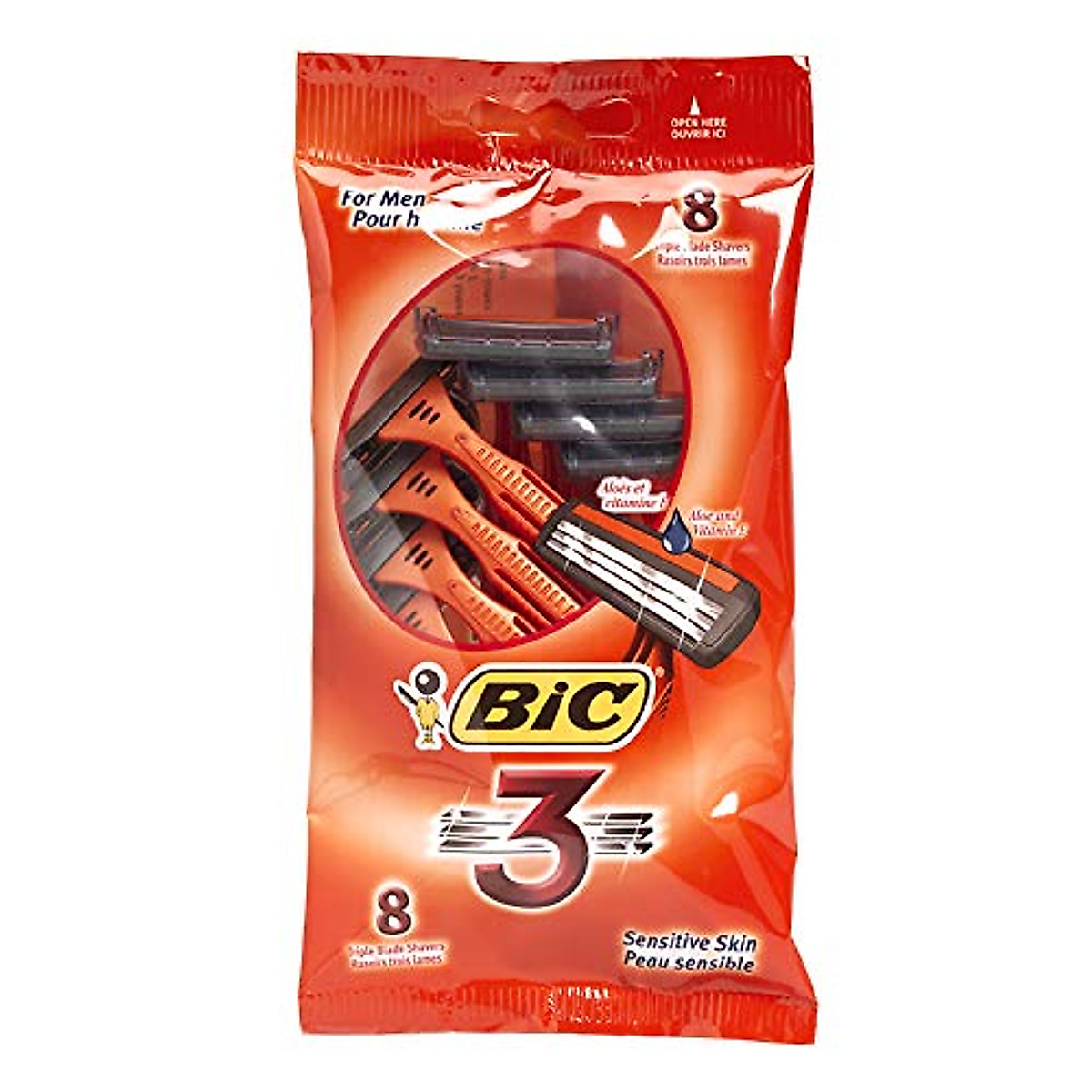 Bic 3 Sensitive Skin Disposable Shaver, Men, 8-Count (Pack of 4)