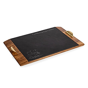 PICNIC TIME Disney Winnie The Pooh Covina Acacia and Slate Serving Tray, Charcuterie Board Set, Cheese Board, (Acacia Wood & Slate Black with Gold Accents)