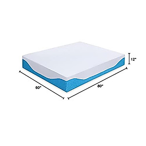 PrimaSleep 12 Inch Multi-Layered I-Gel Infused Memory Foam Mattress | White/Blue | Queen