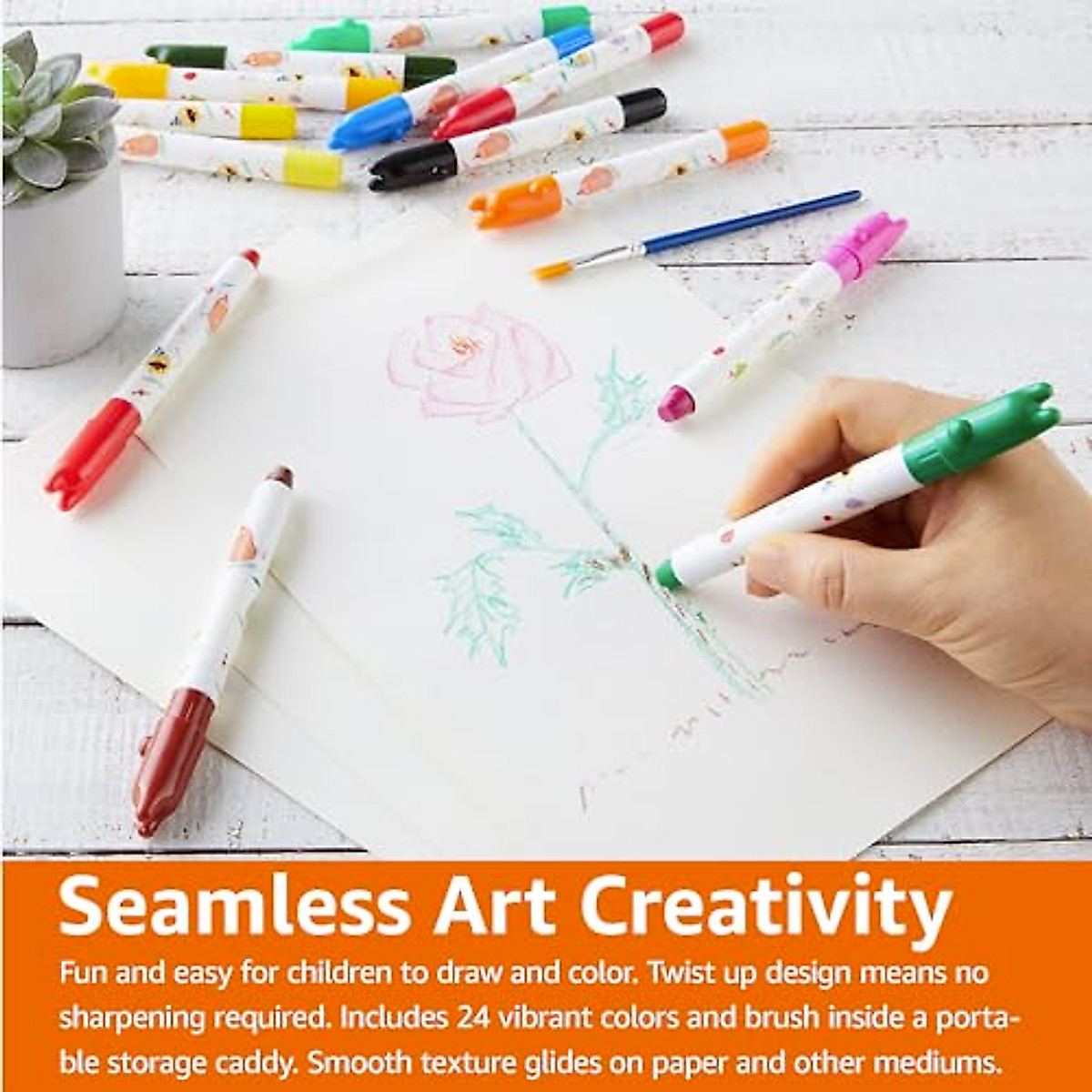 Amazon Basics Twistable Pack of 24 Gel Crayons, Washable, 24 Colors