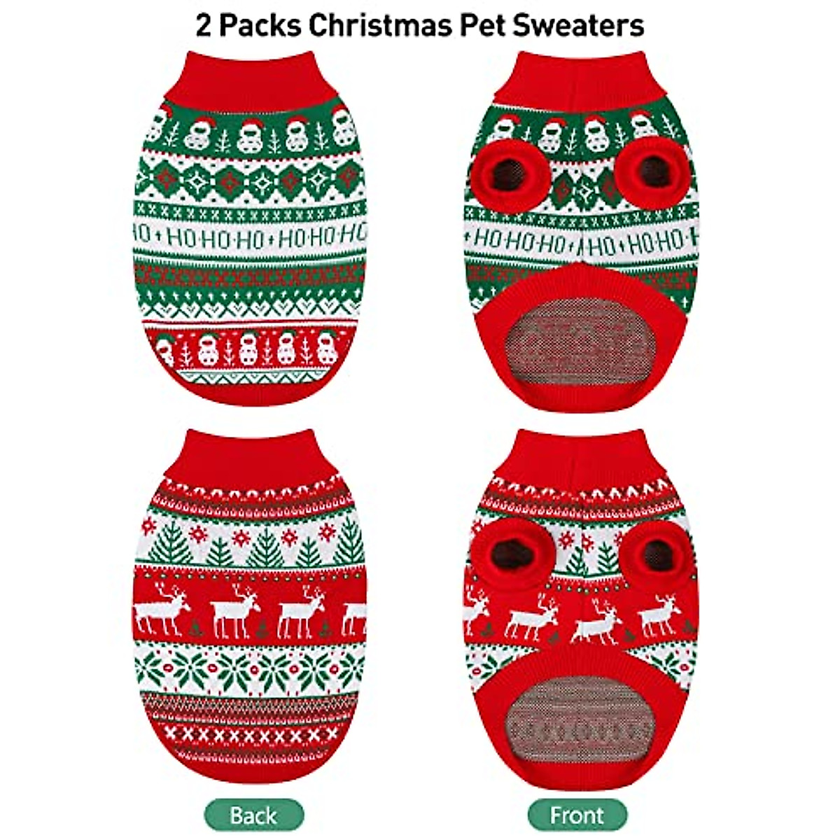 Tiibot 2 Pack Christmas Pet Sweaters Xmas Winter Knitwear with Reindeer Snowman Soft Warm Dog Clothes Argyle Christmas Pet Coats Outfits for Kitty Puppy Cat, Large