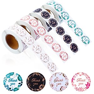 Thank Your Stickers, 2000PCS Floral Thank You Labels 1" Fashion Thank You Stickers Rolls 4 Designs for Bakery Package, Envelop Seal, Gift Box, Bubble Mailer, etc…