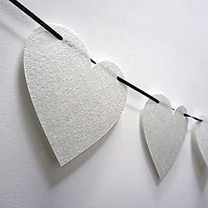 SaktopDeco 2 Pack White Felt Heart Garland Valentines Day Heart Banner White Party Decorations Anniversary Wedding Home Decor