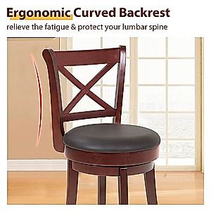 YIQIEDEY Bar Stools,Counter Bar Height Stools with X-Back,Wooden Low Back Bar Stools with 360 Degree Swivel,Kitchen Barstools with PU Leather Upholstery,Brown(39.4" H)