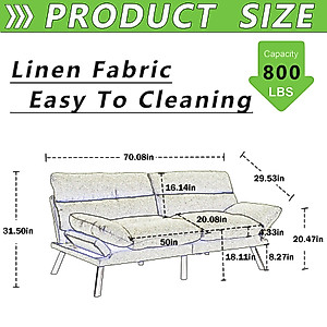 HRVEOCEI Convertible Futon Sofa Bed Couch,Morden Futon Couch Bed,Comfy Loveseat Sleeper Sofa Bed with Folding Armrests&Adjustable Backrests for Bedroom,Living Room,2 Seats,Fabric (Green)