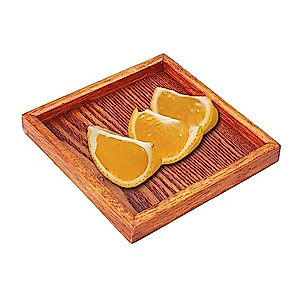 Small Ottoman Tray, Coffee Table Tray, Wood Square Solid Serving Tray for Drinks and Food (4.92 * 4.92 * 0.78 inch)