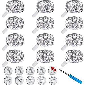 JORETLE 12 Pack LED Fairy Lights String Lights Battery Operated, 6.6ft Indoor Mini Fairy String Lights Flexible Copper Wire Firefly Lights for DIY Decoration, Wedding, Christmas, Bedroom, Party