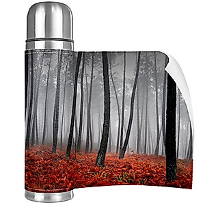 Foggy Forest Red Flowers Stainless Steel Water Bottle, Leak-Proof Travel Thermos Mug, Double Walled Vacuum Insulated Flask 17 OZ