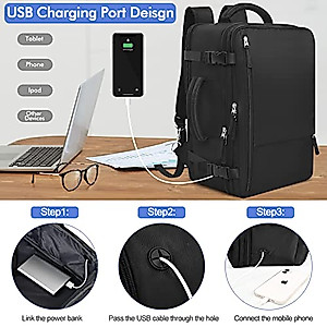 Rinlist Carry-on Backpack for Men Women, Black Travel Backpack Flight Approved, Anti Theft Casual Daypack, Weekender Backpack for Hiking Sport Gym College, Travel Essentials Must Haves