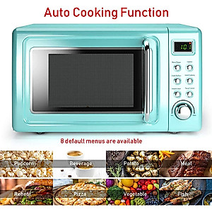 Moccha Compact Retro Microwave Oven, 0.7Cu.ft, 700-Watt Countertop Microwave Ovens w/5 Micro Power, Delayed Start Function, LED Display, Child Lock (Green)
