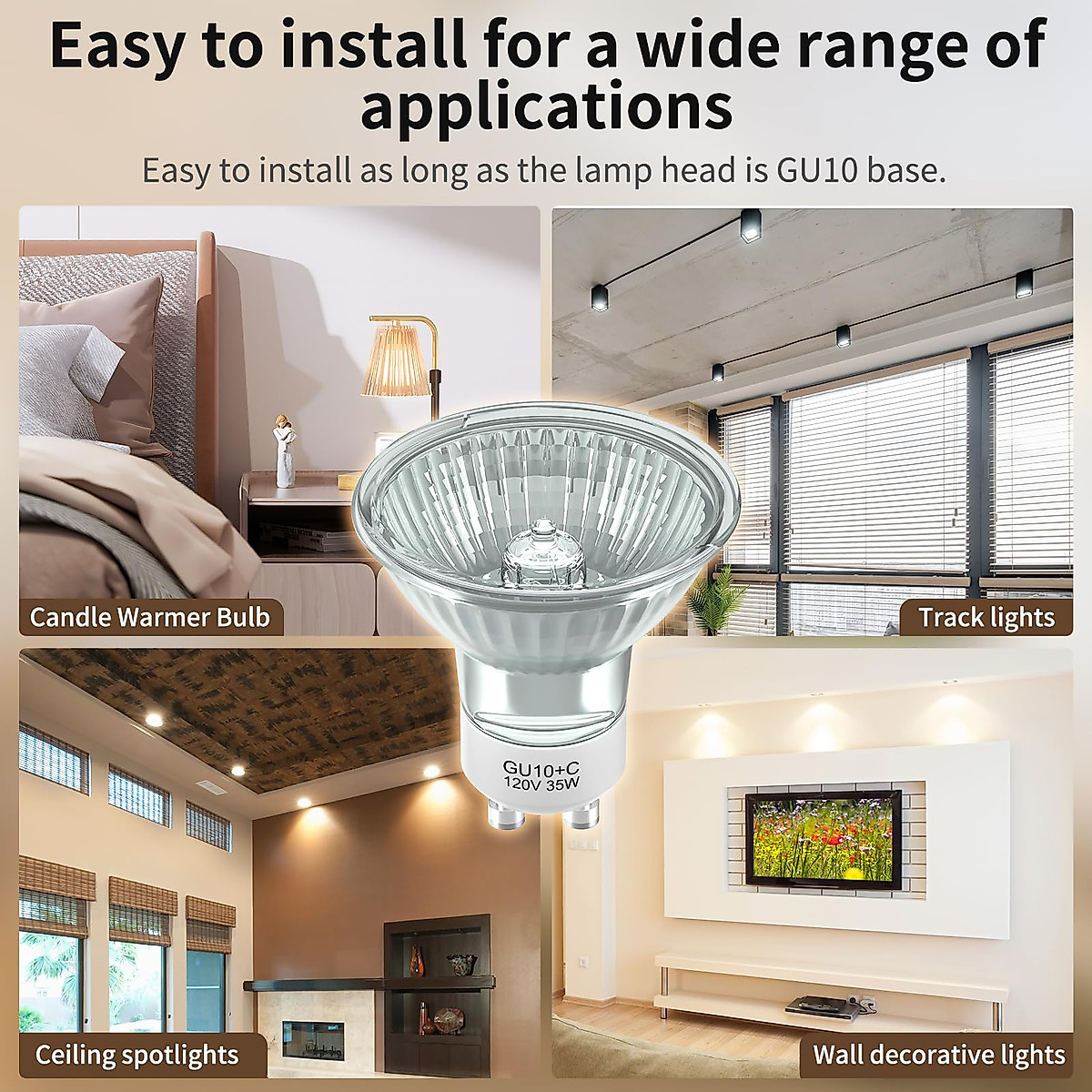 REIDEA GU10 Halogen Bulb - 6 Pack Halogen Light Bulbs, 120V 35W, Dimmable, 2700K Warm White, for Track Lights, Recessed Lighting, Accent Lights, Candle Warmers, Scented Wax Burners, Fragrance Melts