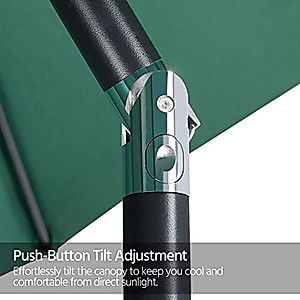 Yaheetech 9FT Patio Umbrella with Solar Lights - UV Protection Market Table Umbrella w/ 32 LED Lights & Push Button Tilt & Crank Lift System for Garden/Lawn/Deck/Backyard/Pool,Dark Green