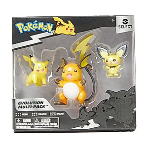 Pokémon Select Evolution 3 Pack - Features 2-Inch Pichu and Pikachu and 3-Inch Raichu Battle Figures