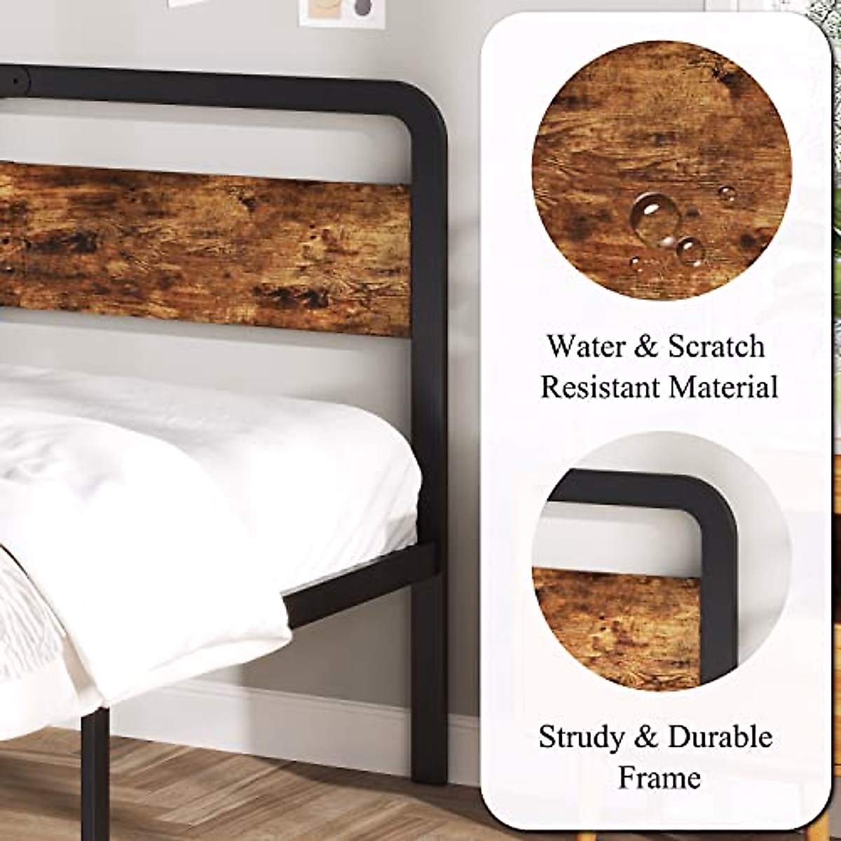 Upcanso Twin Size Bed Frame with Wood Headboard and Footboard, Platform Twin Bed Frames No Box Spring Needed with Heavy Duty Slats for Kids, Easy Assembly