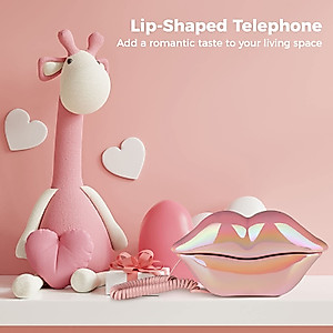 Pink Lip Phone, Homaisson Novelty Lip-Shaped Phone Retro Pink Corded Landline for Home Office Store Retro Phone Decoration-9.06 x 4.92 x 2.91 inches