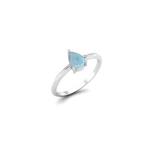 MOONEYE Natural Larimar 6x4mm Pear Shaped Solitaire Ring 925 Sterling Silver Women Wedding Anniversary Ring (Sterling Silver, 10)