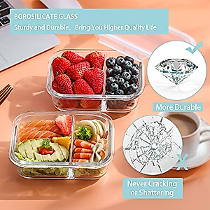 Bayco 10 Pack Glass Meal Prep Containers 2 Compartment, Glass Food Storage Containers with Lids, Airtight Glass Lunch Bento Boxes, BPA-Free & Leak Proof (10 lids & 10 Containers)