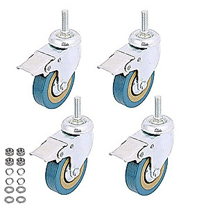 4 Pack, WeFoonLo Locking Threaded Stem Mount 3" Swivel Caster Rotation Non-Marking Polyurethane Castor Wheel and Brake for trolley, Carts, Furniture, Dolly, Workben (M12)