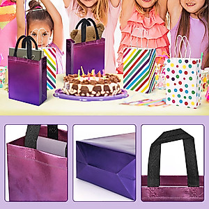 Shindel 6PCS Gift Bags with Handles, Reusable Gift Bags with Iridescent Finish 8"x4"x10" Gradient Purple Party Favor Bags for Birthdays Goodies Treat