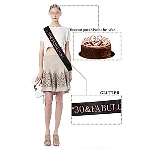 MEANT2TOBE 30th Birthday Sash and Tiara for Women - Fabulous Glitter Sash + Gravity Rhinestone Pink Premium Metal Tiara for Her, 30th Birthday Gifts for 30 Party