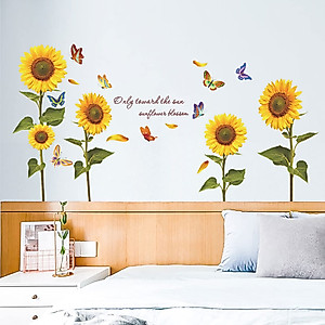 CIWEI Sunflower Wall Stickers Butterfly Wall Sticker- Flowers Wall Decal,Sunflower Wall Stickers,Wall Stickers for Bedroom Living Room Bathroom Decor
