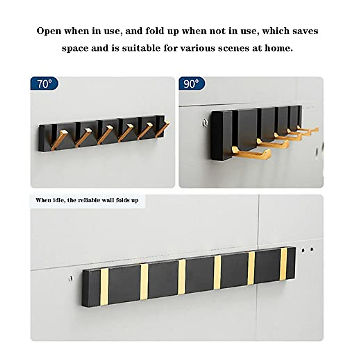 oiakus Wall-Mounted Coat Rack, Aluminum Wall Mounted Folding Hanger, Modern Coat Hook Hook Rack with 6 Hooks, Space Saving Hanger for Hats, Keys,Bag,Towel