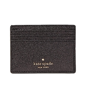 Kate Spade New York Shimmy Glitter Boxed Small Faux Leather Cardholder (Black)
