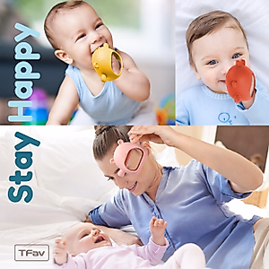 TFav Baby Bear Teether for Babies -3 pcs Pink, Yellow & Red -Silicone Mitten teether for 3 Months+ Boys & Girls -Hand Pacifier That Fits on Fist -Calm Down The Fussy Baby Calm Down Fussy Baby